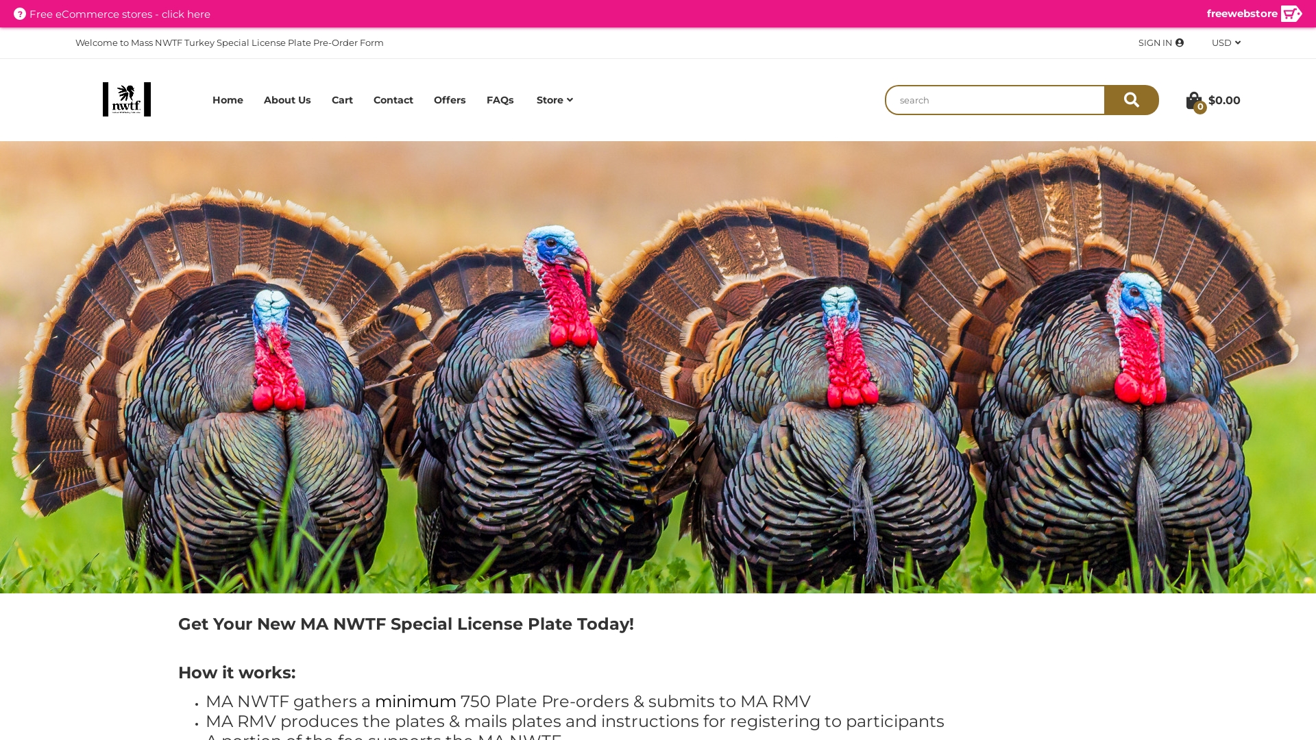 Mass NWTF Turkey Special License Plate Pre-Order Form